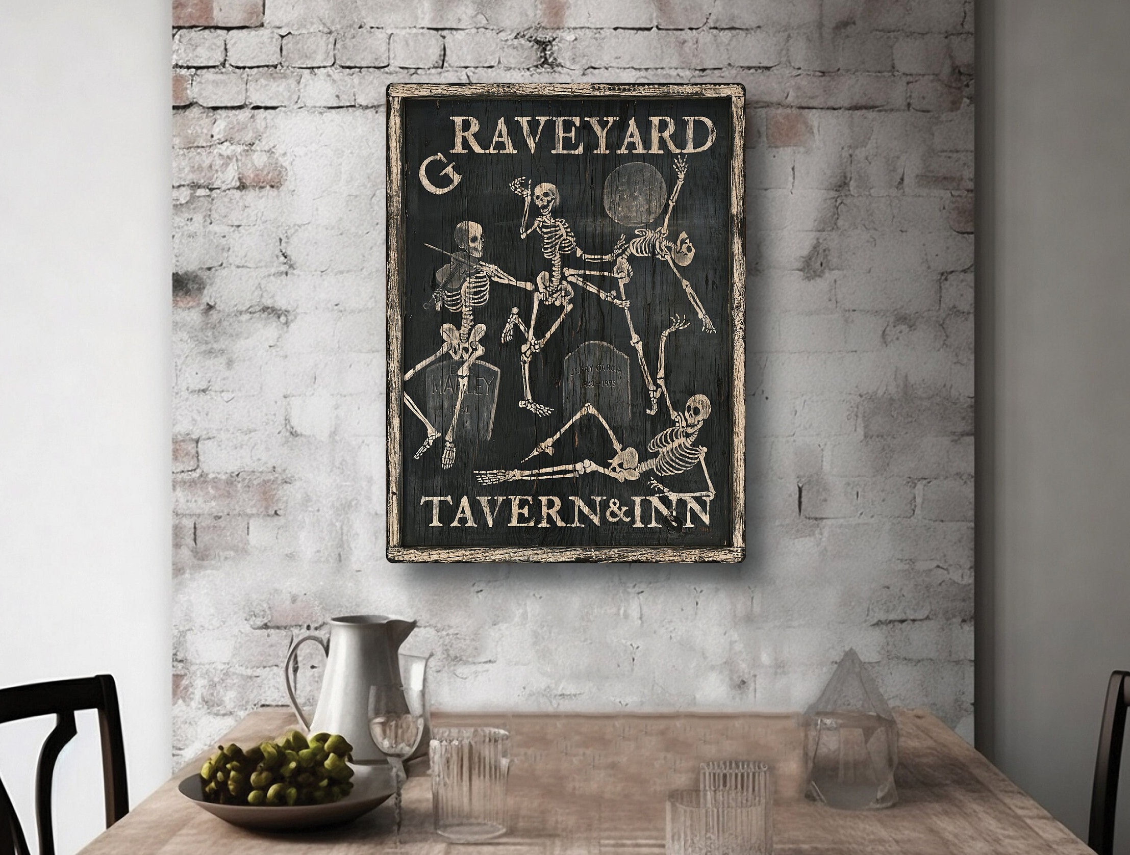 Skeleton Dance Art Tavern Sign Rave Skeletons Wall Art Skull Pub Bar ...