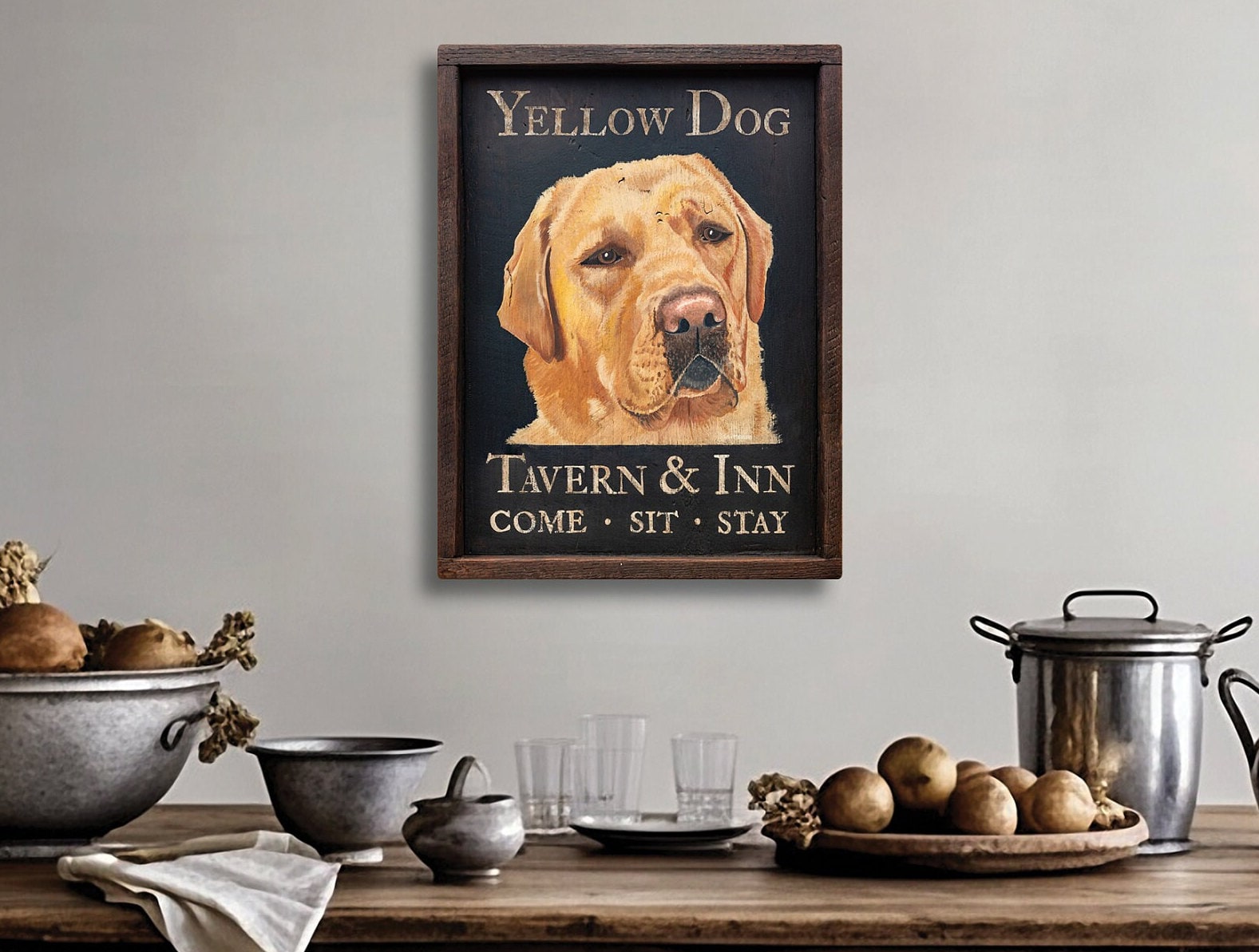 Yellow Dog Tavern & Inn Sign Labrador Retriever Art Vintage Look Sign ...
