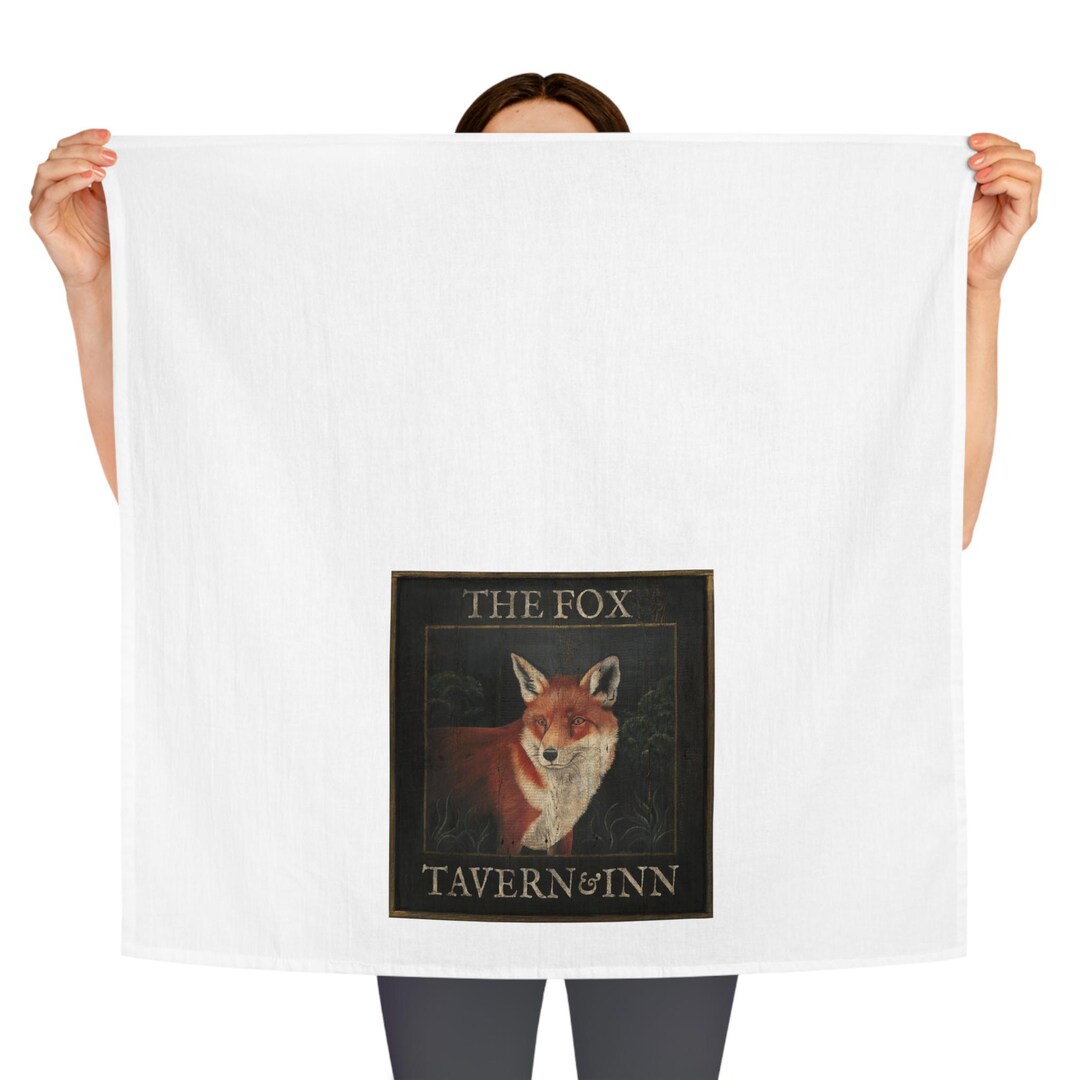 Folk Art Tea Towel - Fox Tavern & Inn Vintage Sign Fox Art Hunt Horse ...