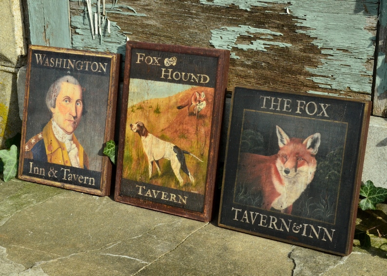 Fox Tavern Sign Art Colonial Style Fox Hunt Horse Art Primitive Decor ...