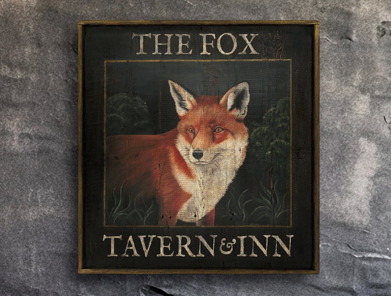 Fox Tavern Sign Art Colonial Style Fox Hunt Horse Art Primitive Decor ...