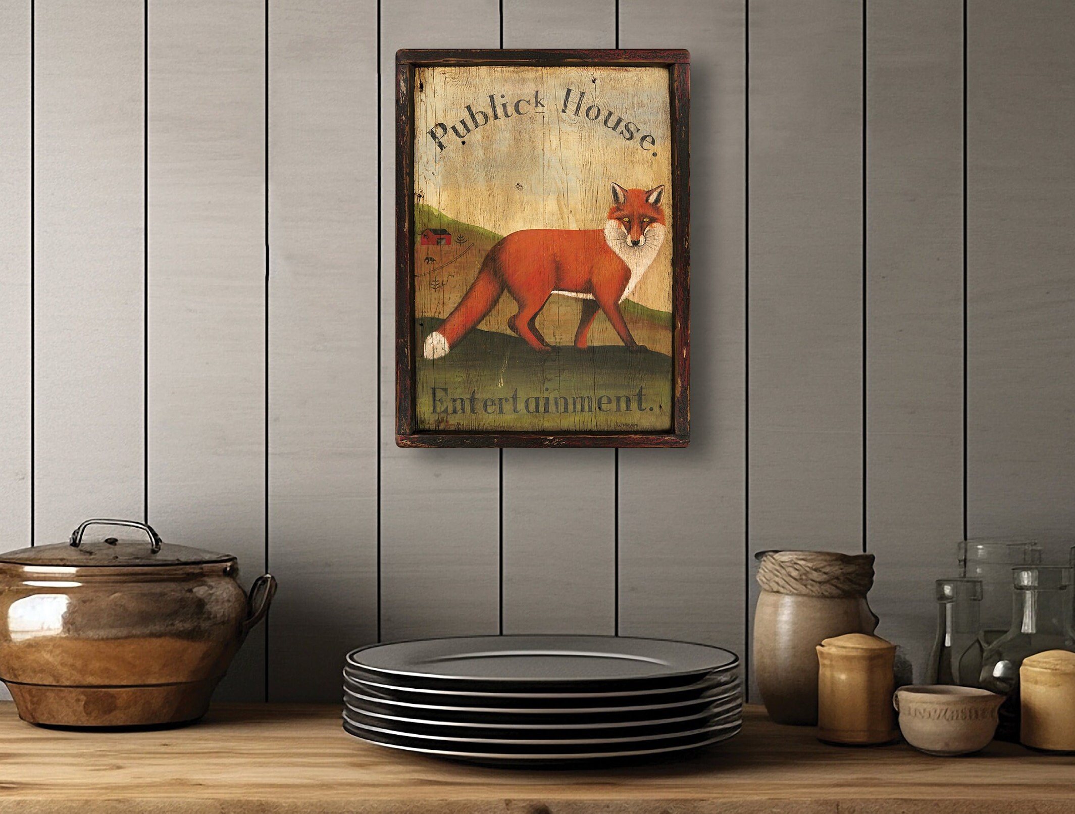 Antique Looking Fox Publick House Tavern Decor Pub Sign Fox Art With ...