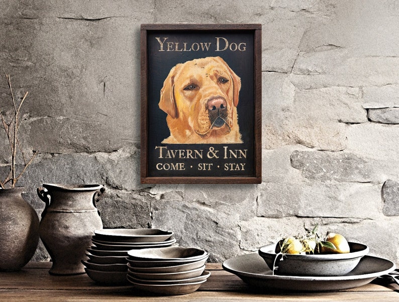 Yellow Dog Tavern & Inn Sign Labrador Retriever Art Vintage Look Sign ...