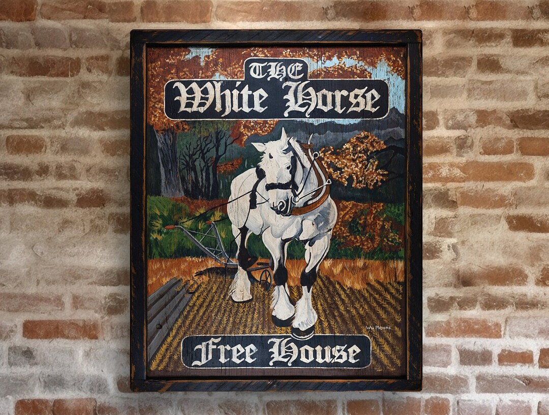 White Horse Art Antique Looking Vintage Tavern Pub Sign - 19th Century ...