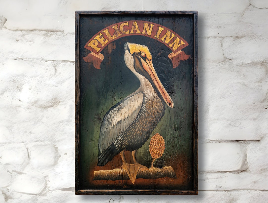Pelican Inn Antique Tavern Sign Bird Art Vintage Painting Wedding Venue ...
