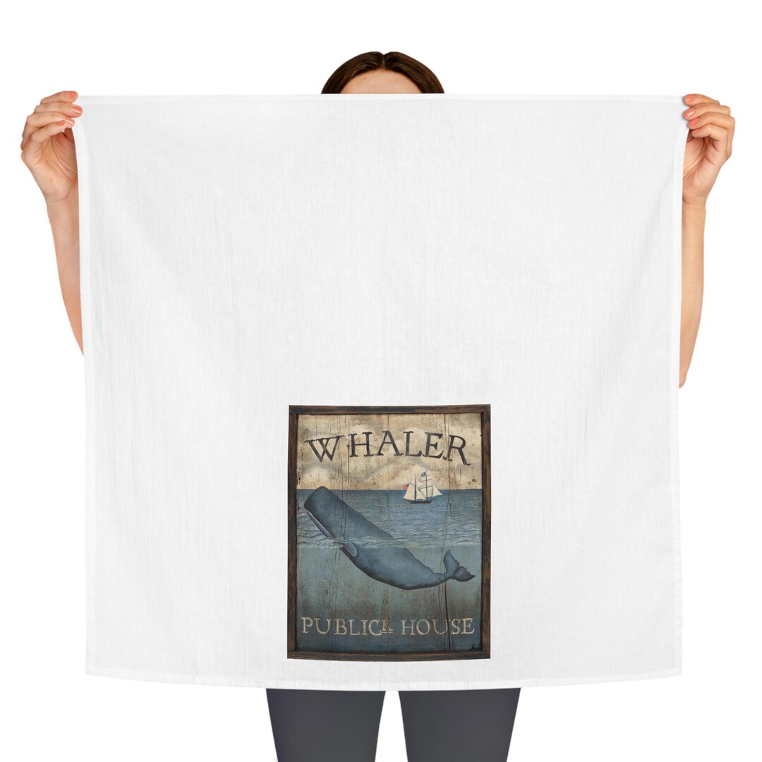 Whale Folk Art Tea Towel - Tavern Pub Sign Art Whaling Rustic Painting ...