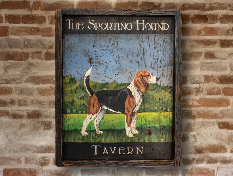 Tavern Sign Beagle Hound Art Rustic Painting Dog Art Room Decor Tavern ...