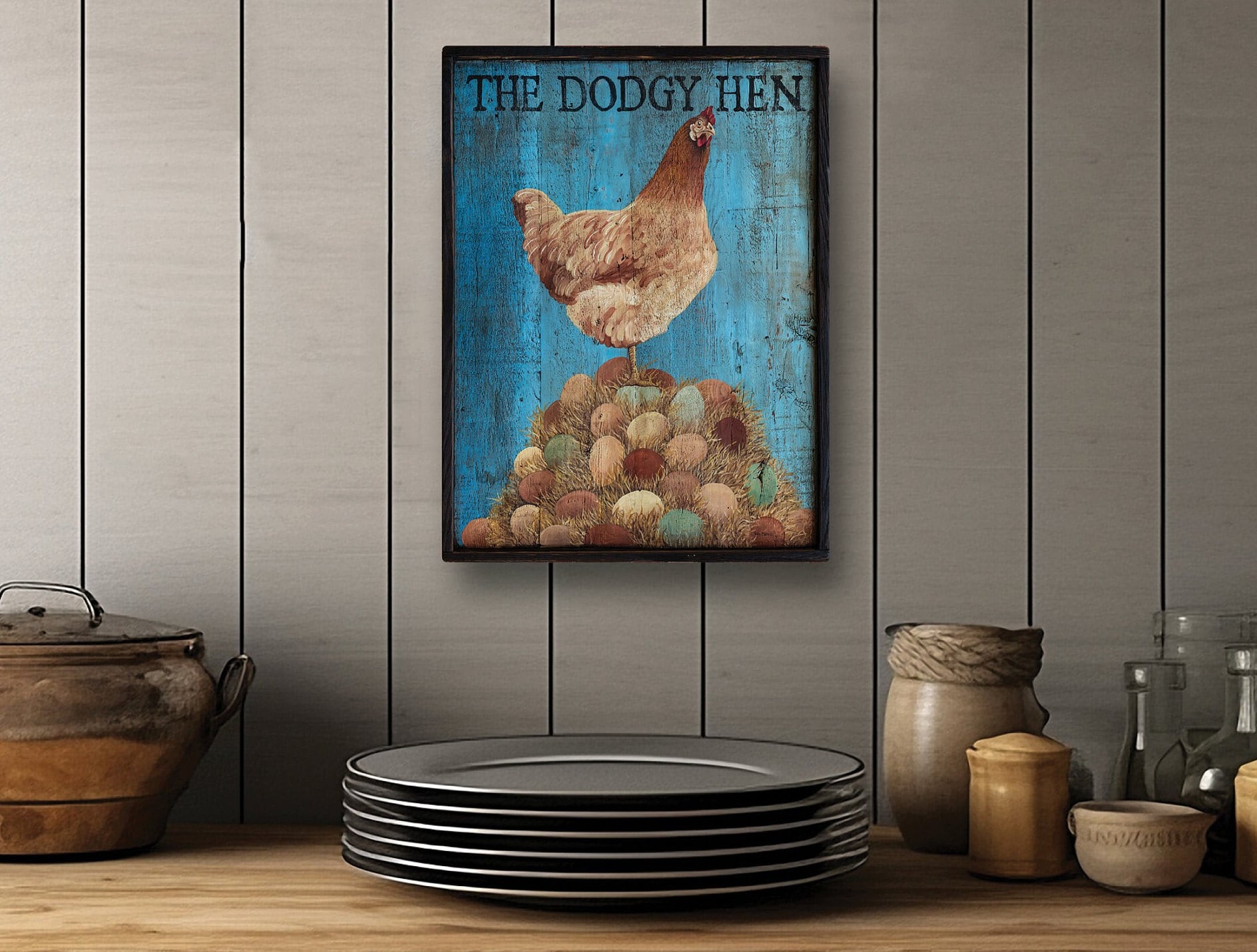 Vintage Tavern Sign the Dodgy Hen Chicken Art Antique Colonial Decor ...