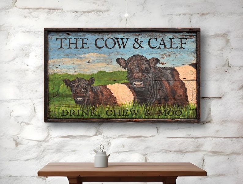 The Cow & Calf Vintage Tavern Sign Antique Look - Large Repro of Hand ...