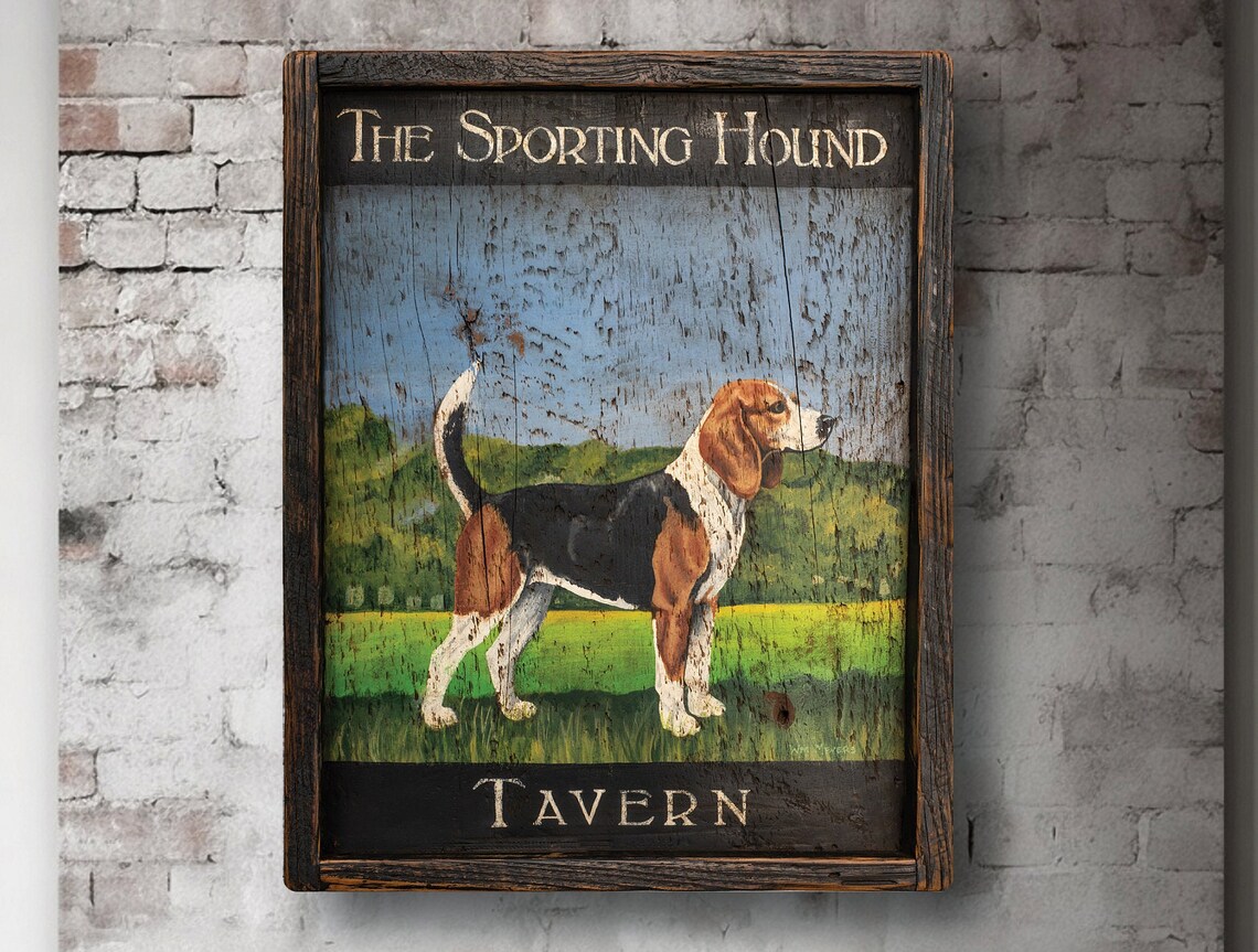 Tavern Sign Beagle Hound Art Rustic Painting Dog Art Room Decor Tavern ...