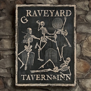 Skeleton Dance Art Tavern Sign Rave Skeletons Wall Art Skull Pub Bar ...