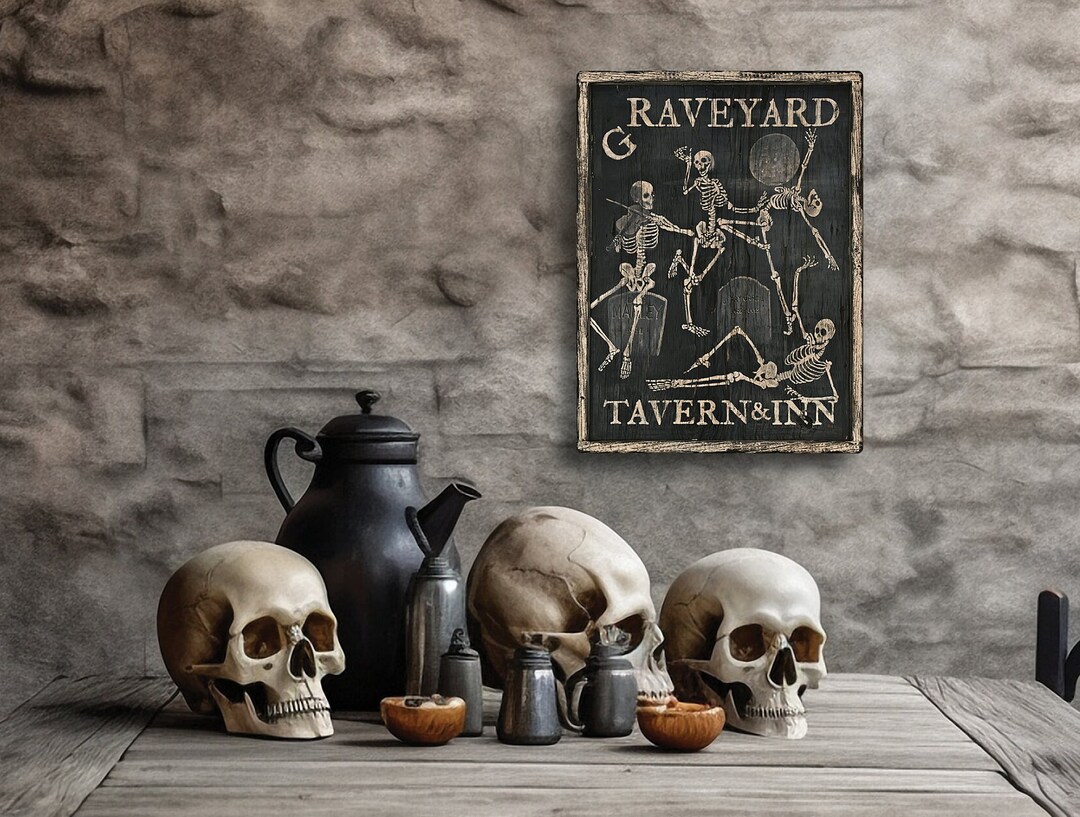 Skeleton Dance Art Tavern Sign Rave Skeletons Wall Art Skull Pub Bar ...