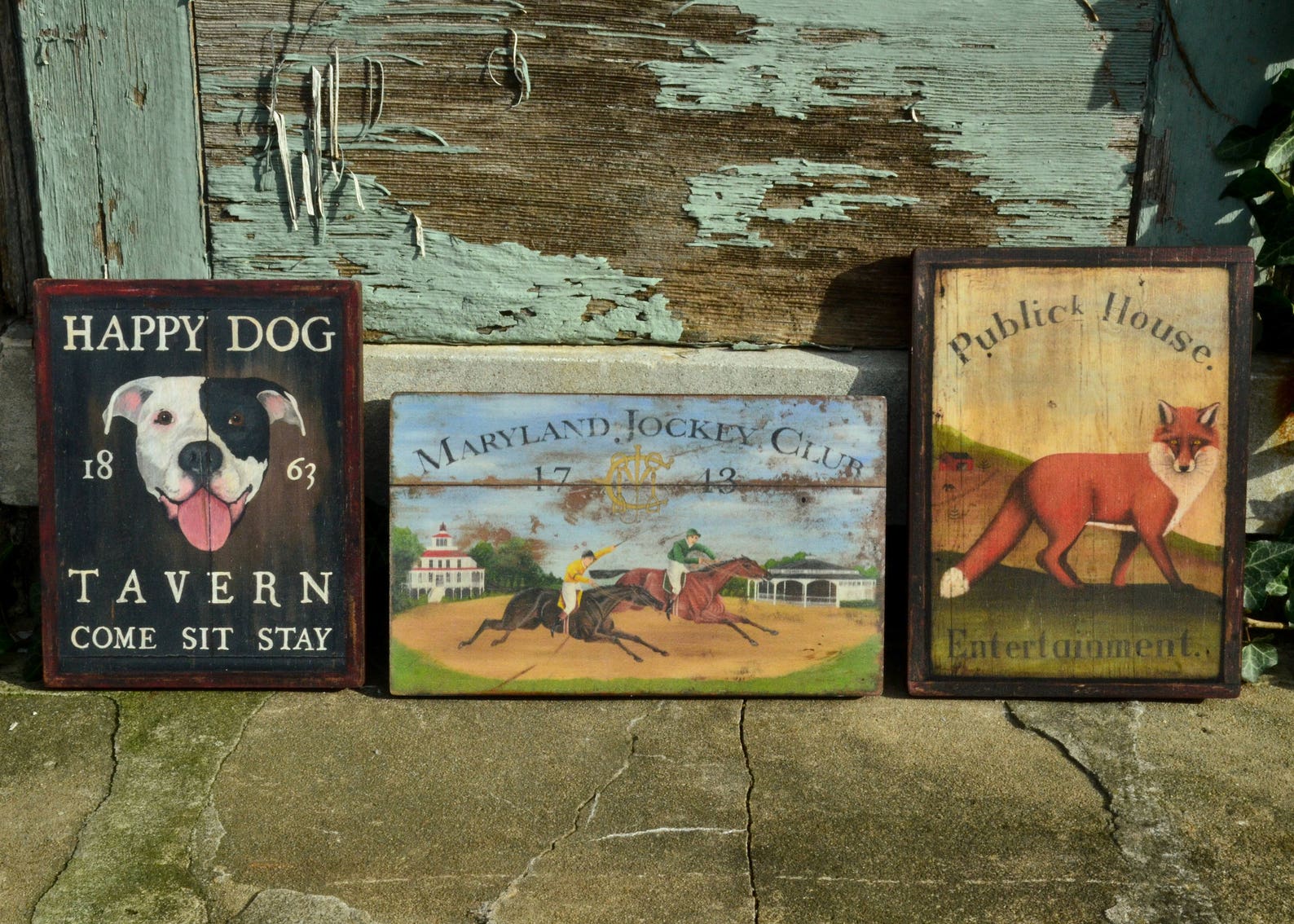 Fox Tavern Sign Art Colonial Style Fox Hunt Horse Art Primitive Decor ...