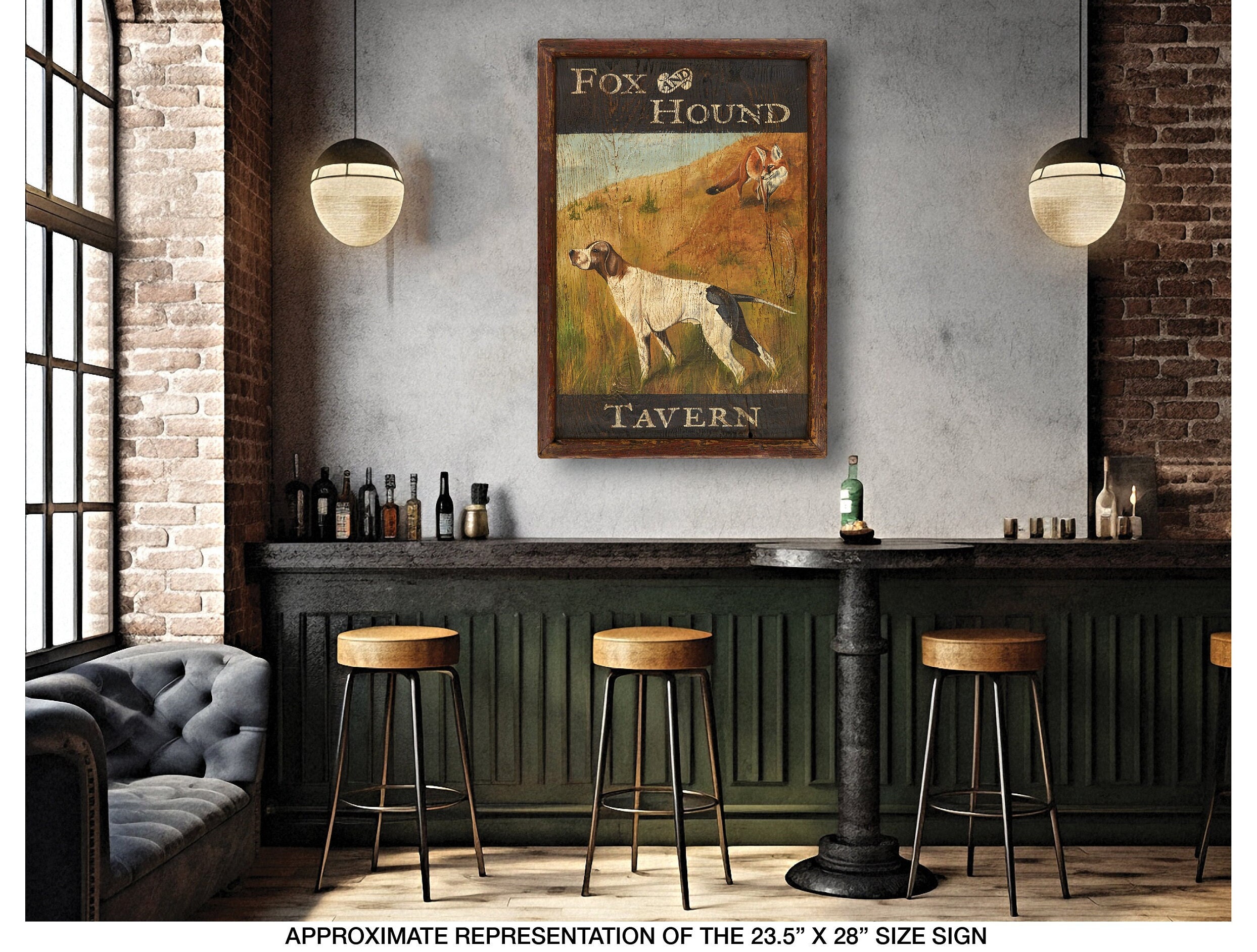 Fox and Hound Tavern Sign Art Rustic Painting Primitive Folk Art Hunt ...