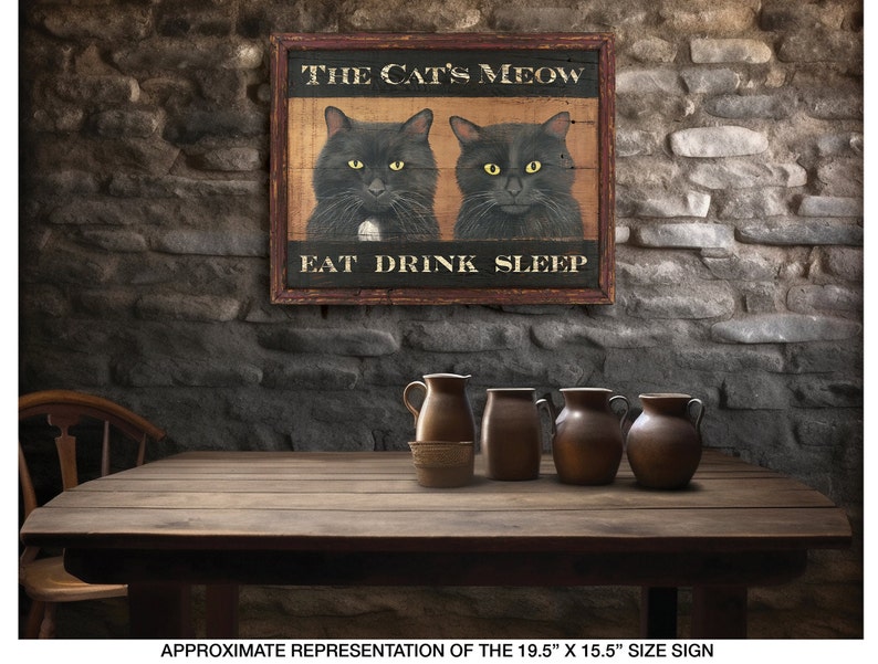 Cat Lovers "cat's Meow" Cat Art Tavern Sign Black Cat Rustic Folk Art ...