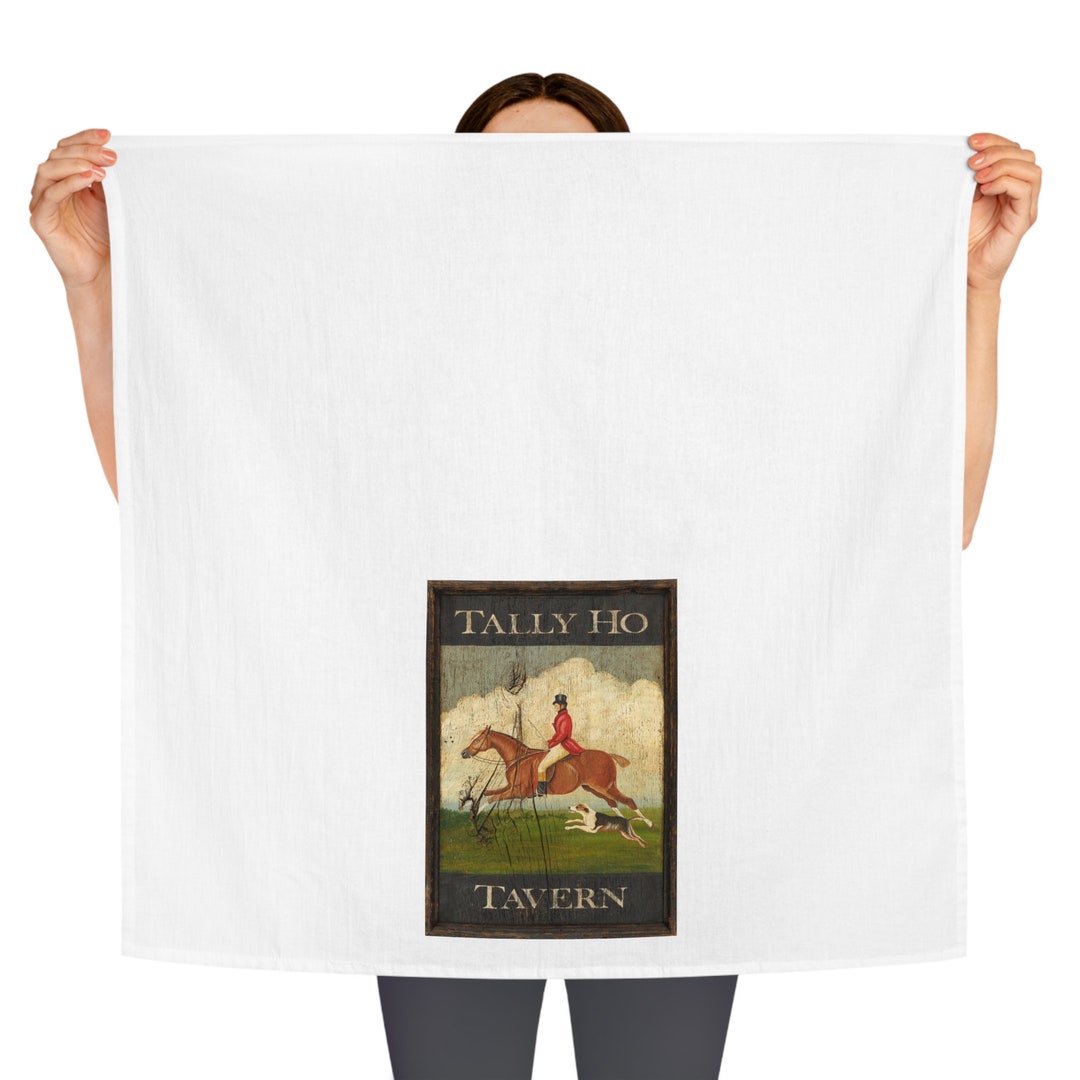 Vintage Hunt Scene Tea Towel, Tally Ho Tavern Kitchen Towel, Decorative ...