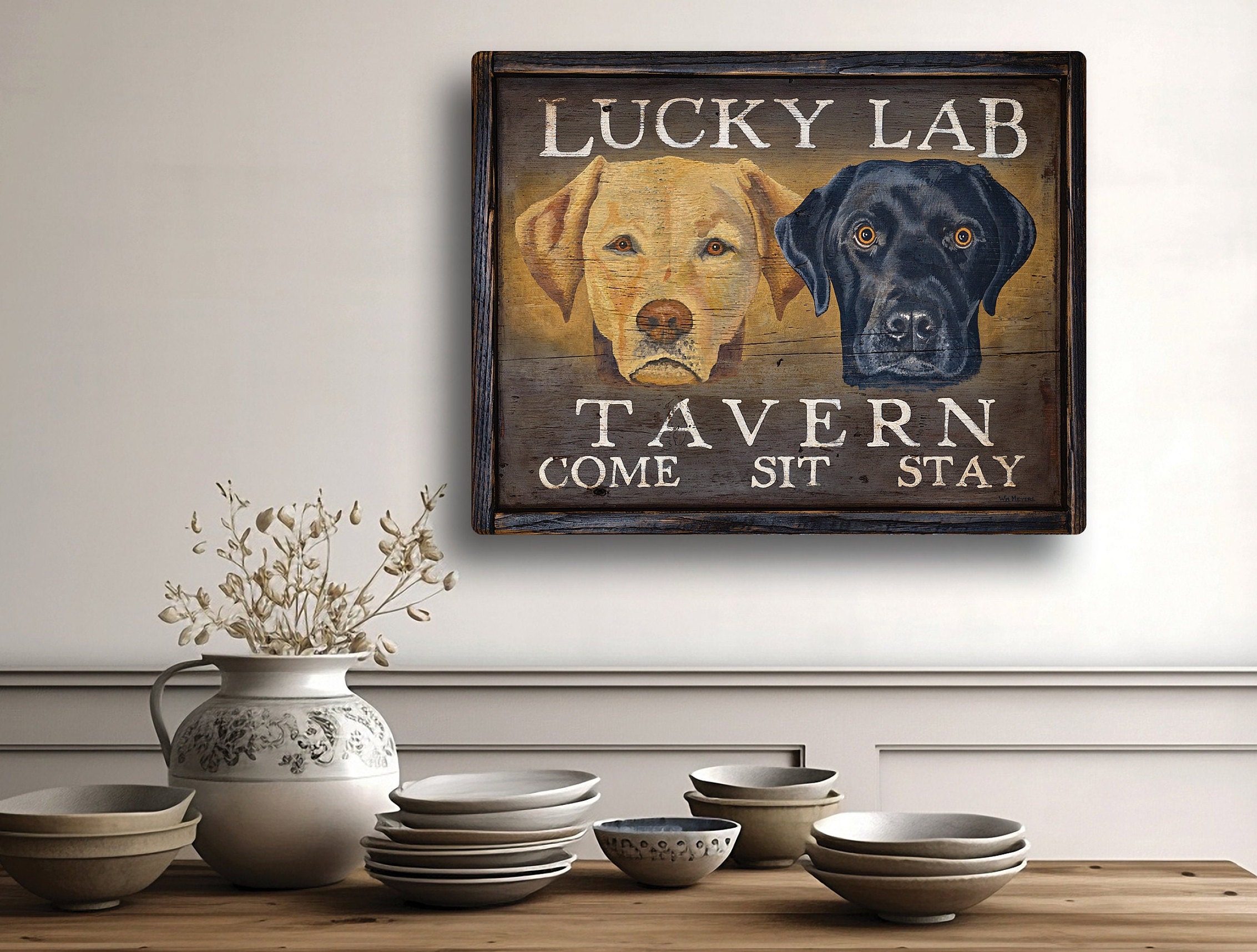 Black Yellow Lab Dog Portrait Custom Sign Art Rustic Paintings Pub Bar ...