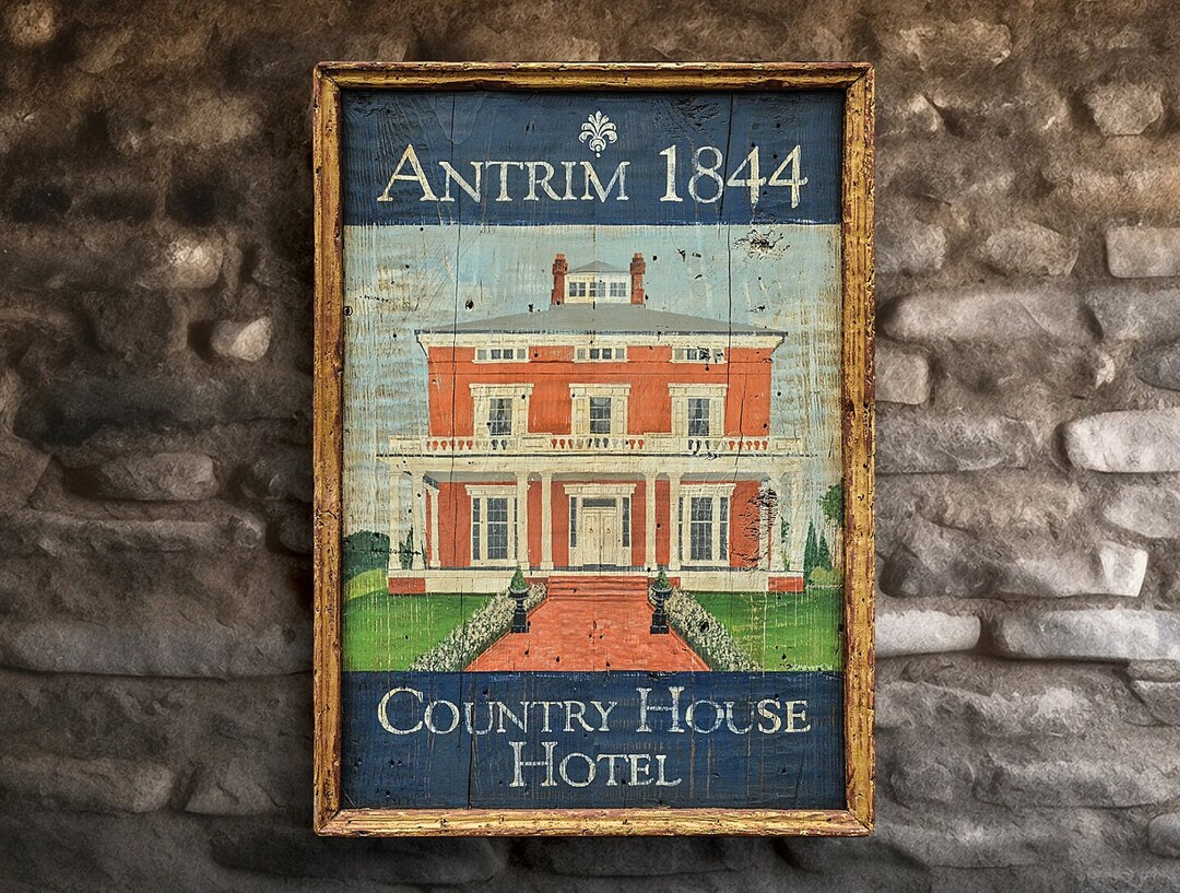 Antrim Hotel Sign Architectural Art Rustic Painting Wedding Venue in ...