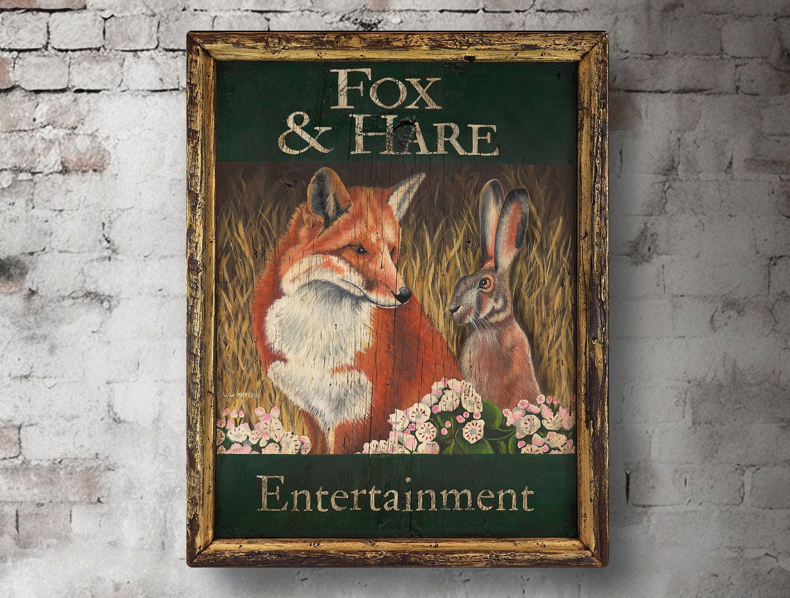 Vintage Tavern Sign fox & Hare Fox and Rabbit Art Colonial Decor Tavern ...