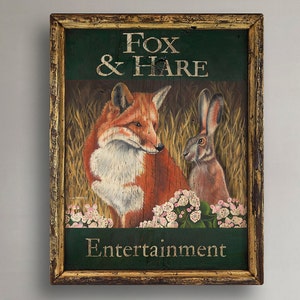 Fox & Hare - Vintage Tavern Sign Fox and Rabbit Art Colonial Decor ...