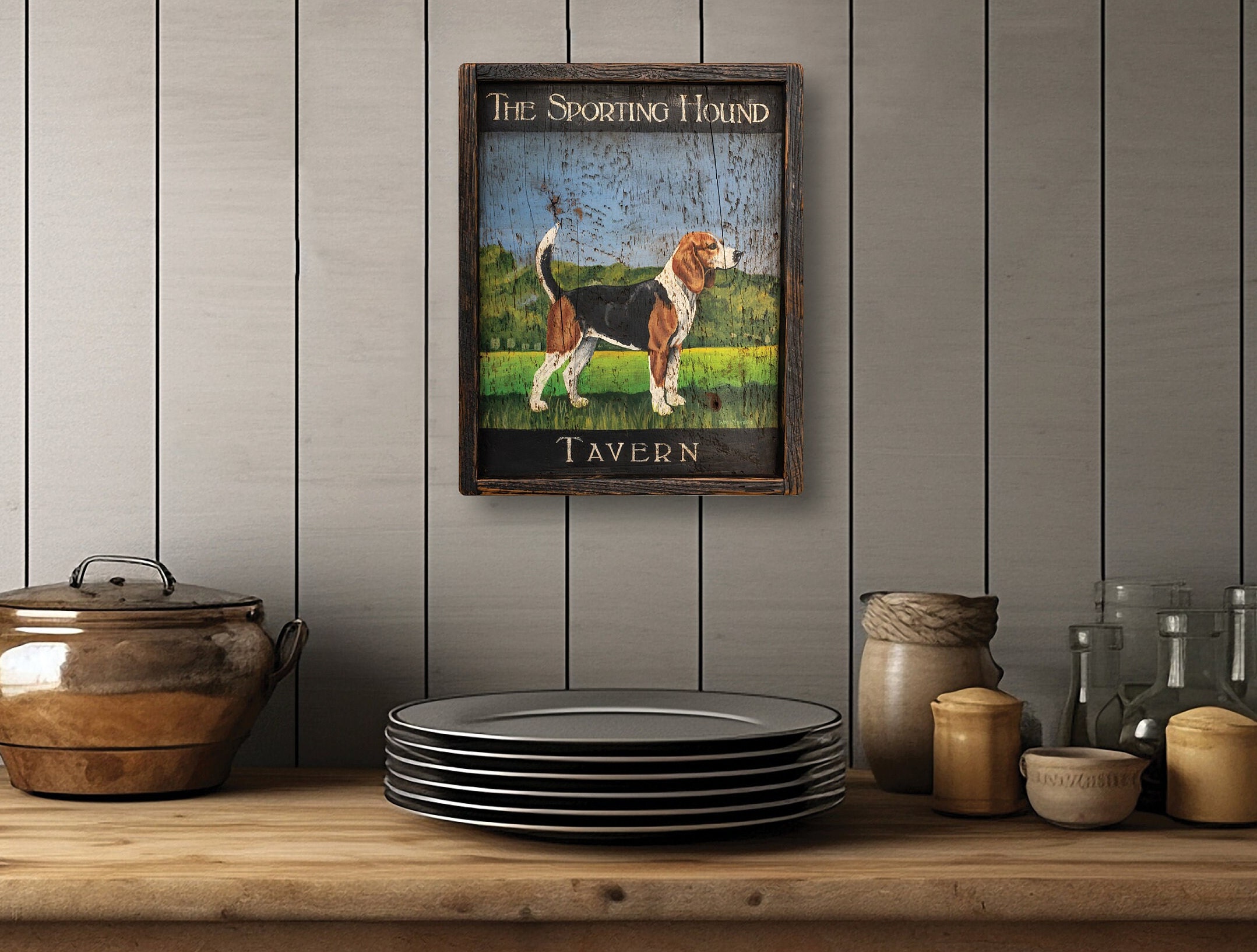 Tavern Sign Beagle Dog Art the Sporting Hound Tavern Antique Art Irish ...