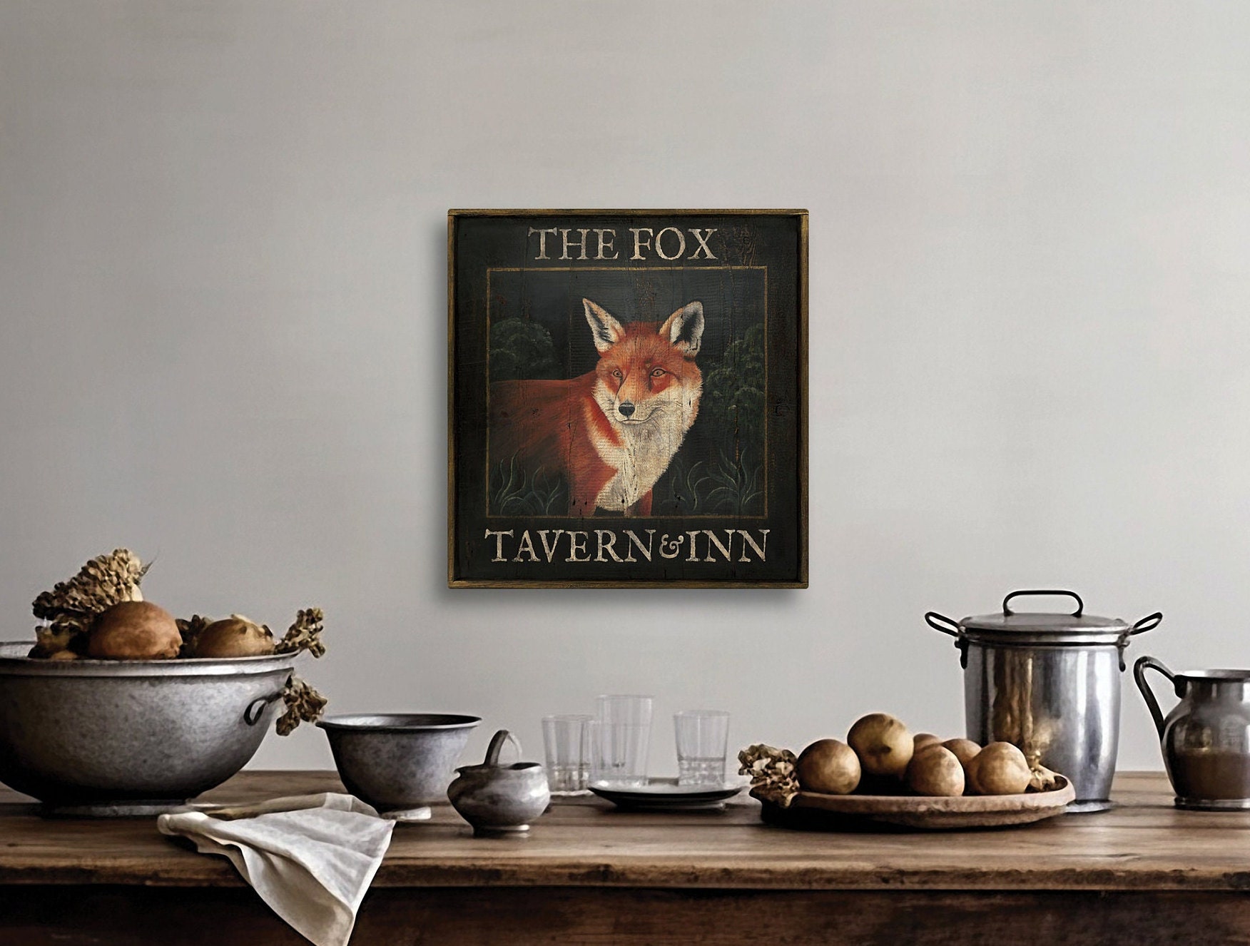 Fox Tavern Sign Art Colonial Style Fox Hunt Horse Art Primitive Decor ...