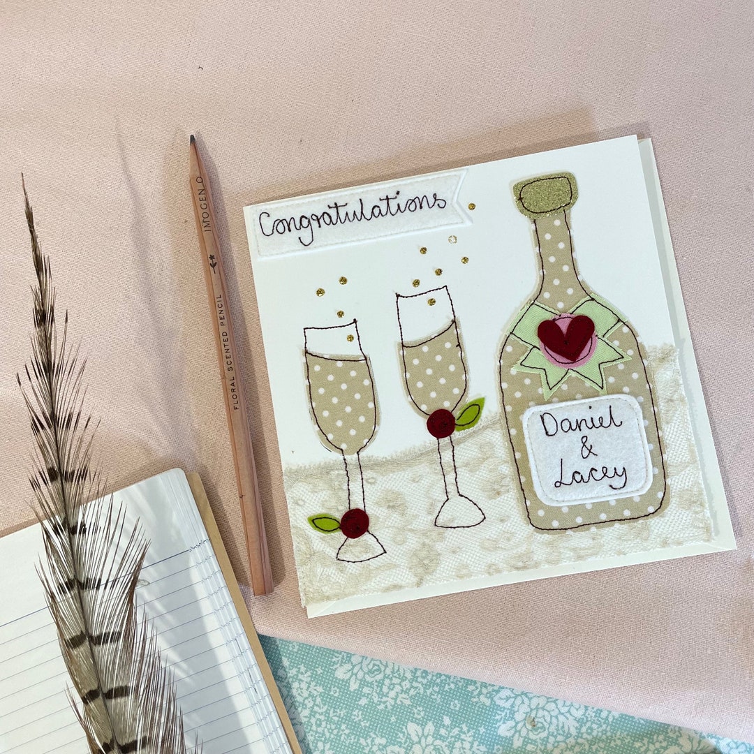 Champagne Embroidered Wedding Card Custom - Etsy