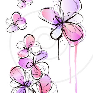 Abstract Spring Flowers, Digital Clip Art, Floral Clipart, Ink Drawing ...