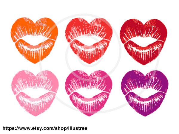 Heart Lips Red Lipstick Traces Kisses and Hugs XOXO - Etsy