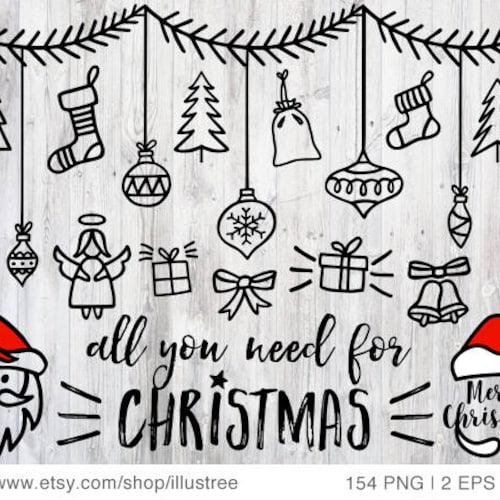 Black and White Christmas Clipart Bundle Santa Clip Art - Etsy