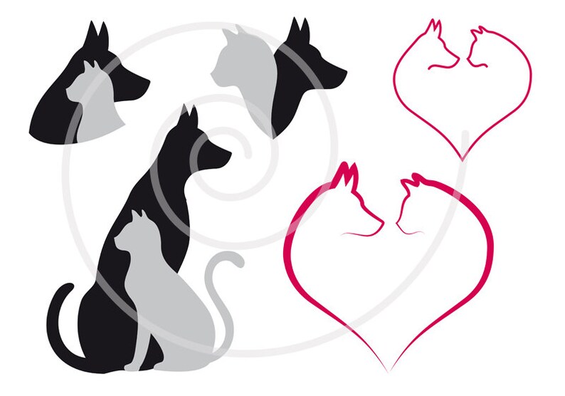Cat and Dog Digital Clip Art Set, Pet, Animal Clipart, Heart ...