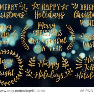 56 Gold Christmas Overlays, Gold Glitter Christmas Clip Art Set for ...