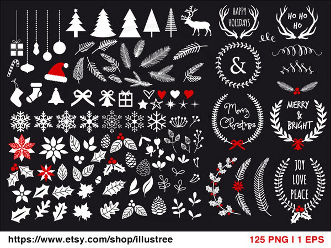 125 White Christmas Clipart, Huge Digital Clip Art Set, Mega Pack ...