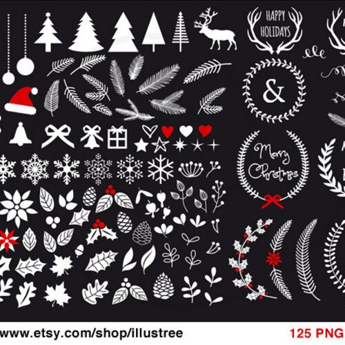 Christmas Chalk Doodles Clipart Commercial Use Vector - Etsy