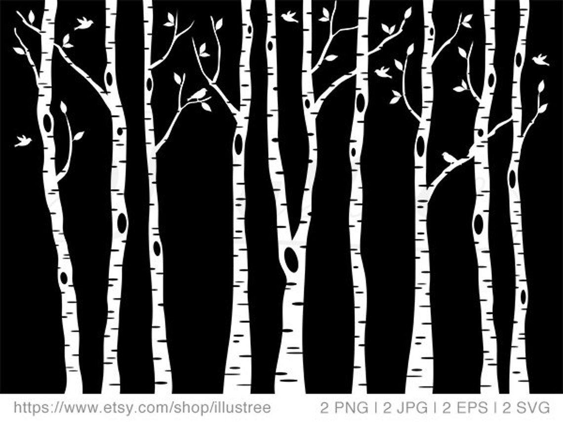 Birch Trees SVG Birch Tree Forest Digital Clip Art Black - Etsy