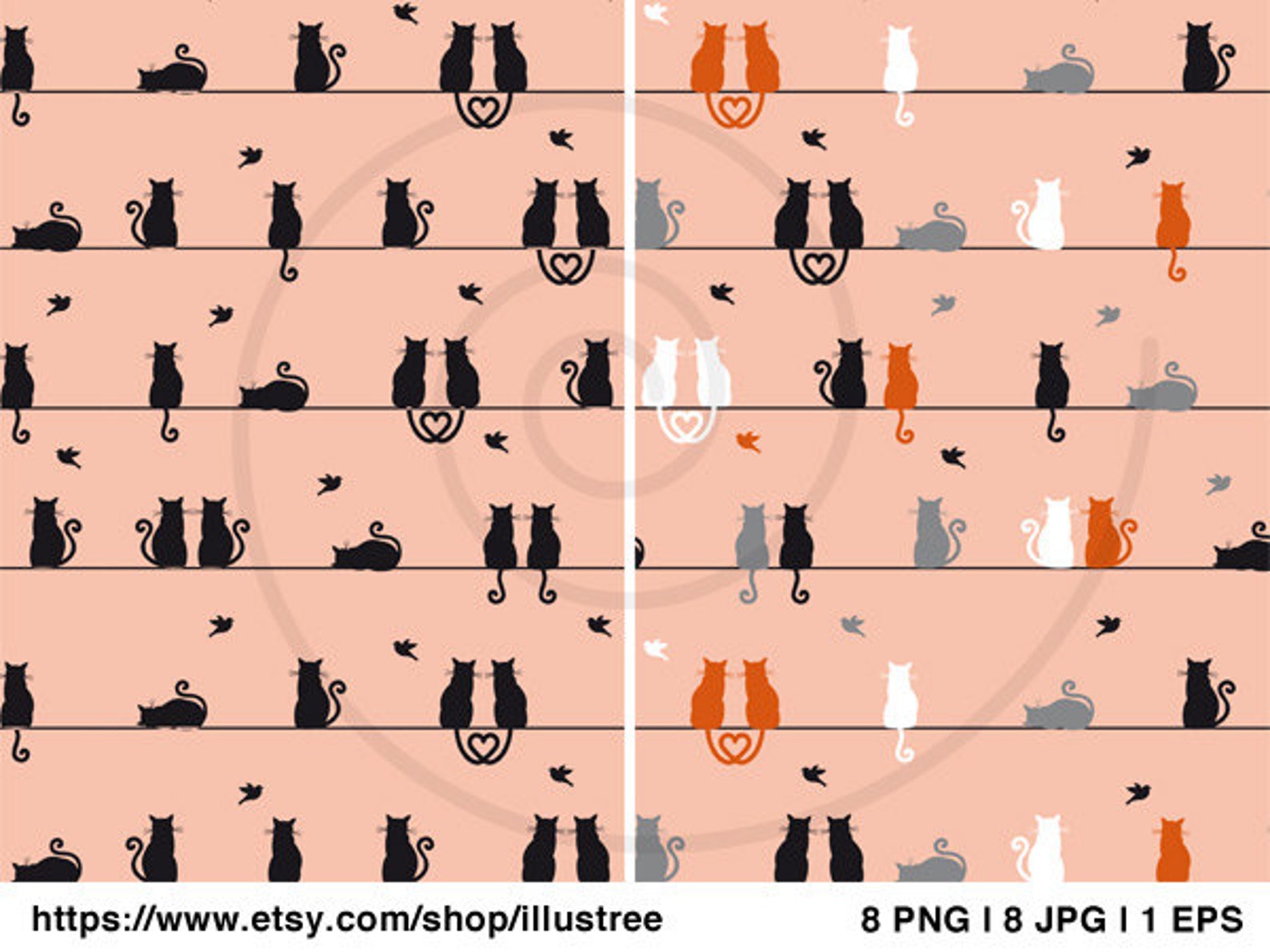 Digital Paper Pack 8 Scrapbook Papers Cute Cats and Birds | Etsy