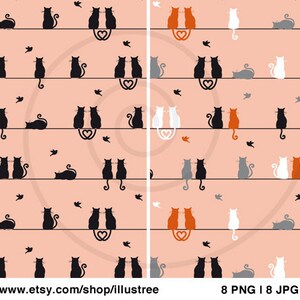 Digital Paper Pack, 8 Scrapbook Papers, Cute Cats and Birds, Seamless ...