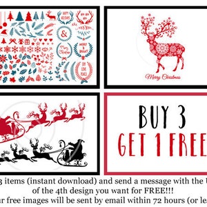 Christmas Card, Birch Trees With Reindeer, Digital Clipart, Printable ...