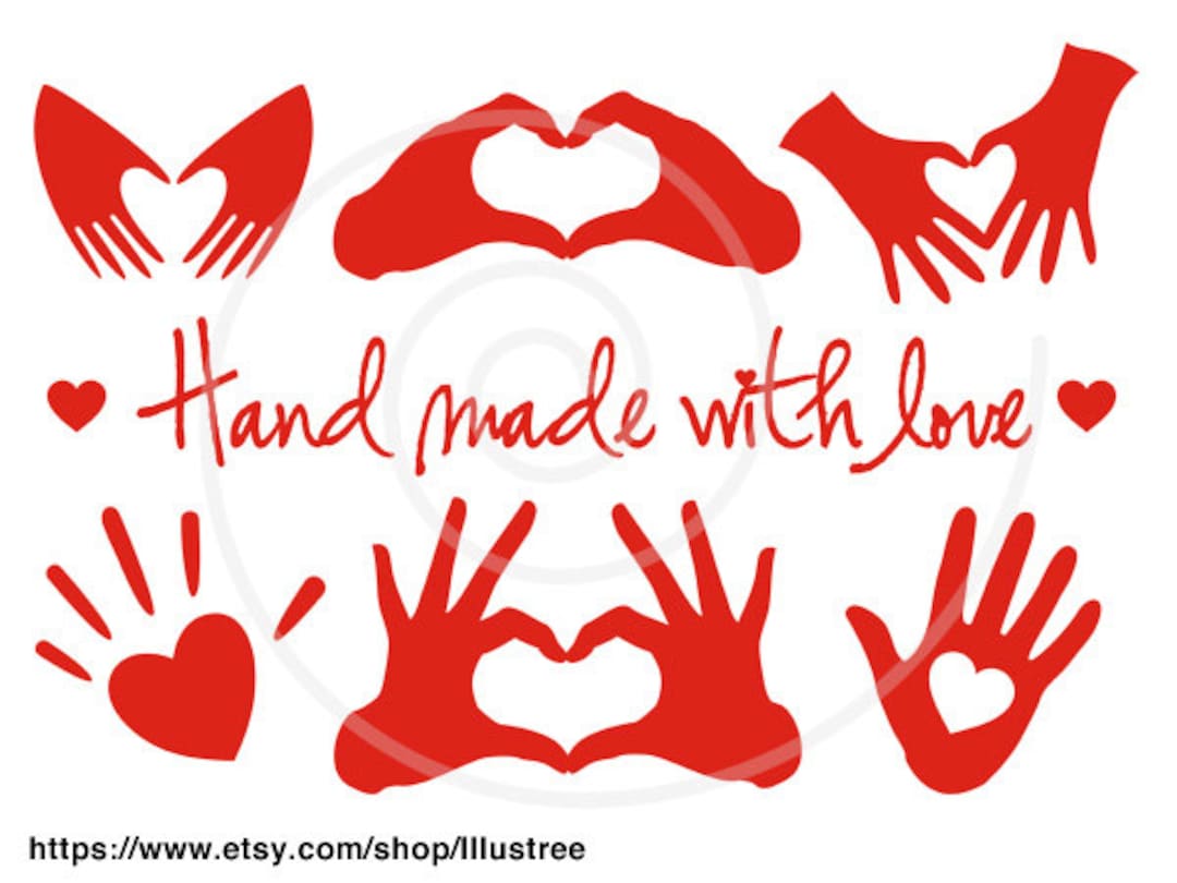 Hand Made With Love, Red Heart, Handmade, Digital Clip Art Set, Clipart ...