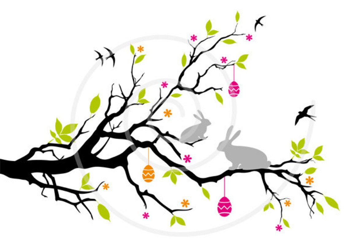 Printable Easter Card Easter Bunny on Spring Tree Easter - Etsy