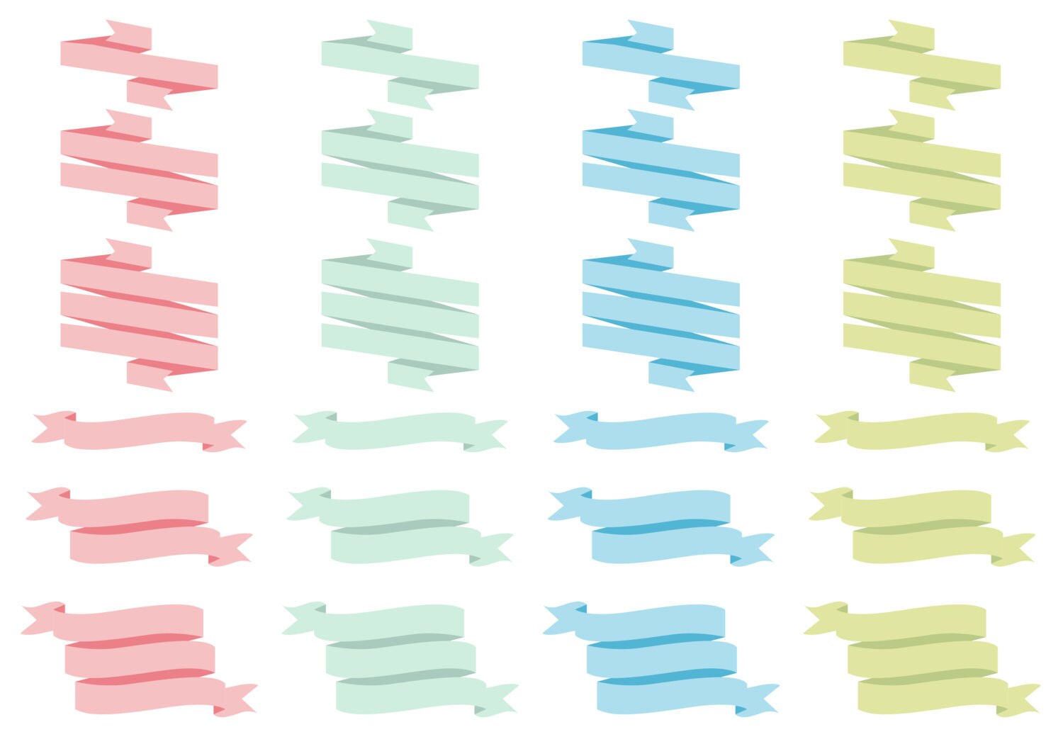 56 Pastel Ribbons Digital Clip Art Set Hand-drawn Vintage - Etsy