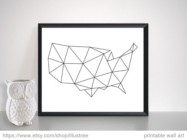 2 Abstract geometric USA maps digital art print set | Etsy