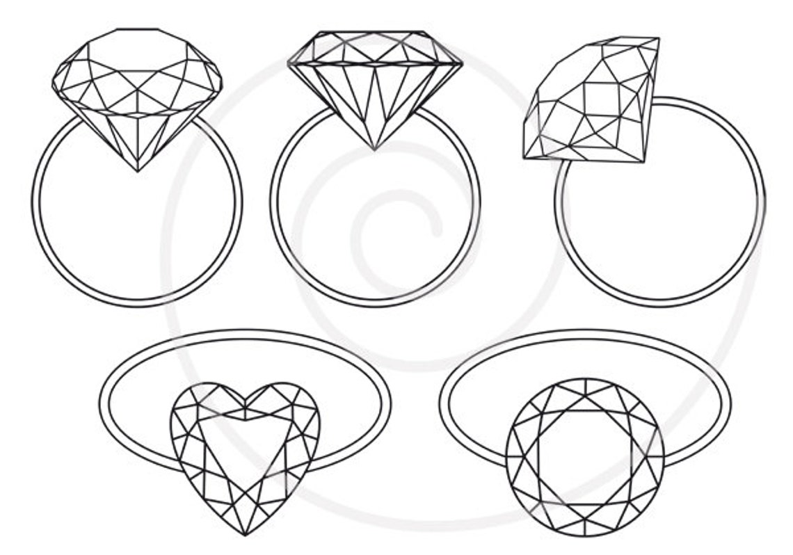 Diamond Ring Digital Clip Art Engagement Clipart Set Bridal - Etsy
