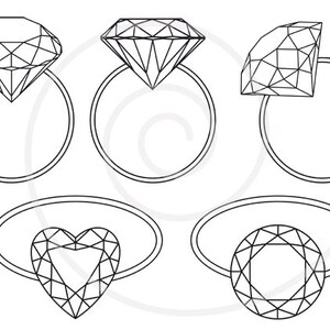 Diamond Ring Digital Clip Art, Engagement Clipart Set, Bridal Shower ...