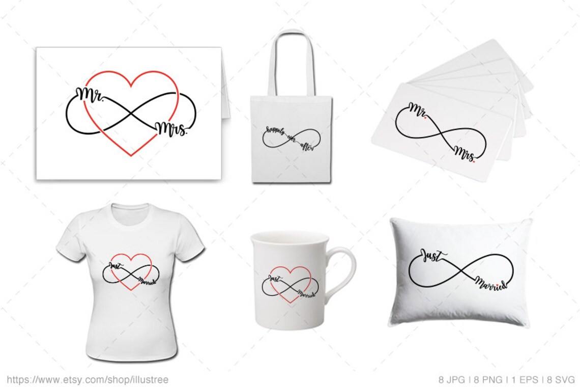 Wedding Clip Art With Infinity Sign Mr and Mrs Just Married | Etsy