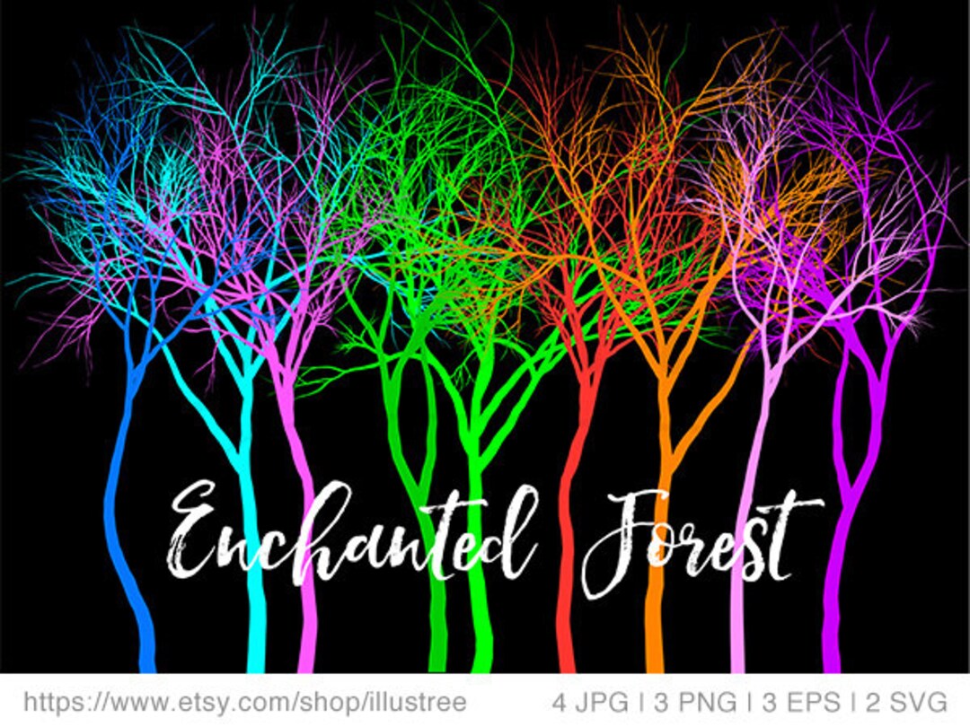 Trees SVG, 9 Tree Silhouettes Digital Clip Art, Enchanted Forest, for ...