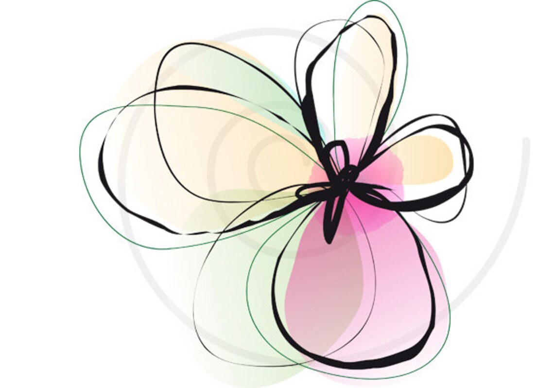 Abstract Spring Flowers Digital Clip Art Set Ink Drawing | Etsy
