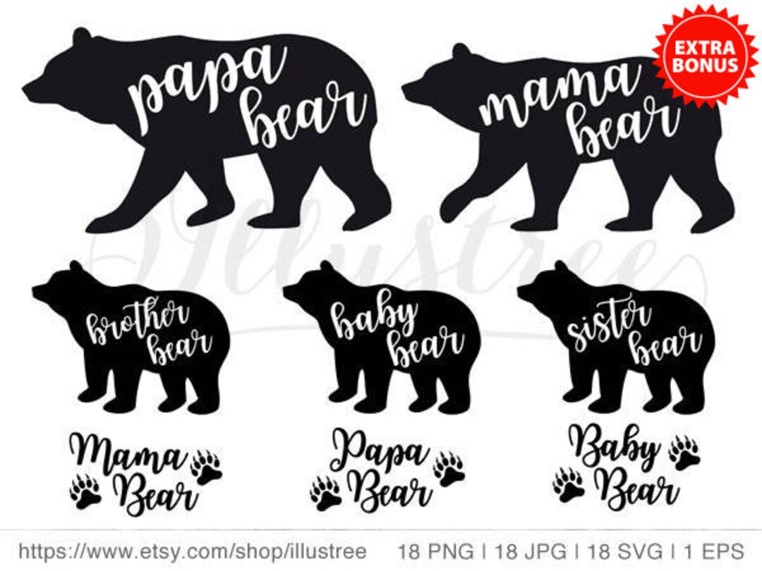 Bear Family SVG Bundle: Mama, Papa, Baby, Sister, Brother (cut Files ...