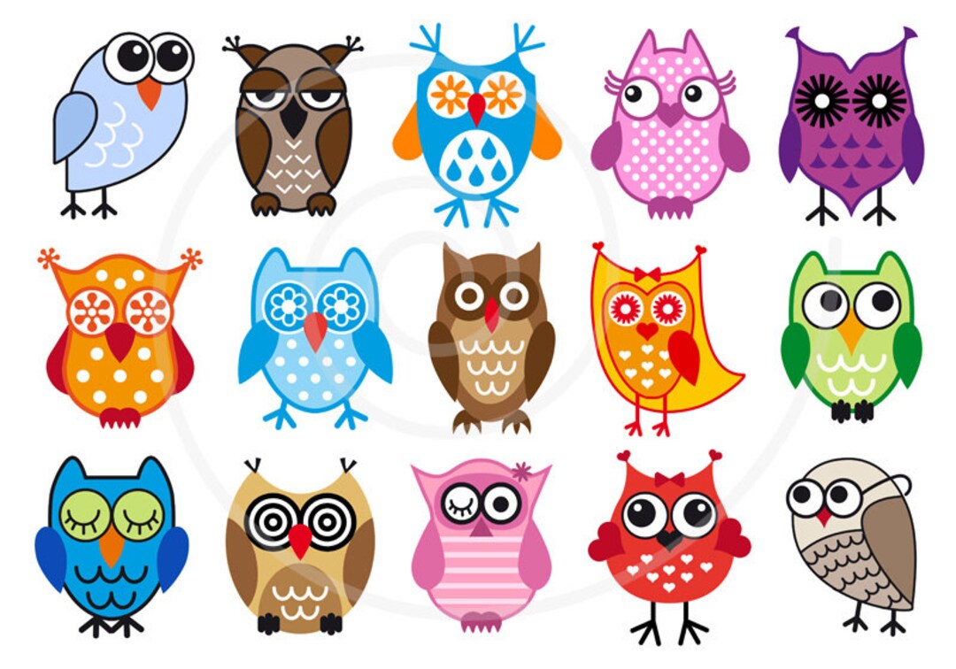 Cute Owls, Digital Clip Art Set, Clipart, Vector, Graphic Design Set ...