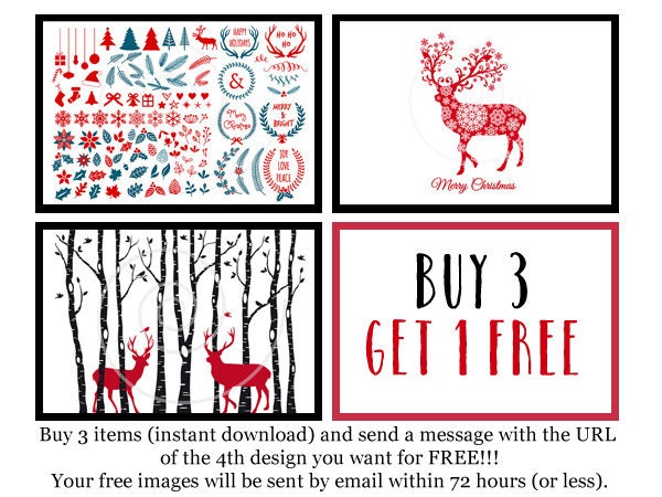 Printable Christmas cards unique digital clip art set | Etsy